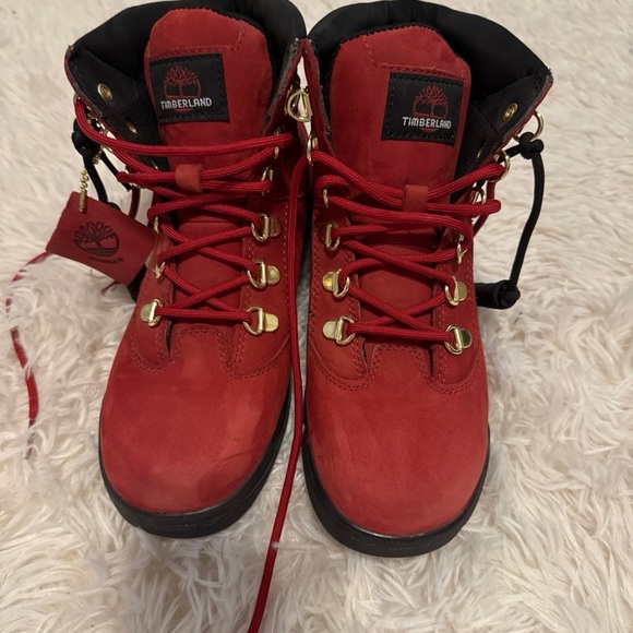 Timberland | Shoes | Timberland Red Boots With Gold Eyelets Worn Once ...
